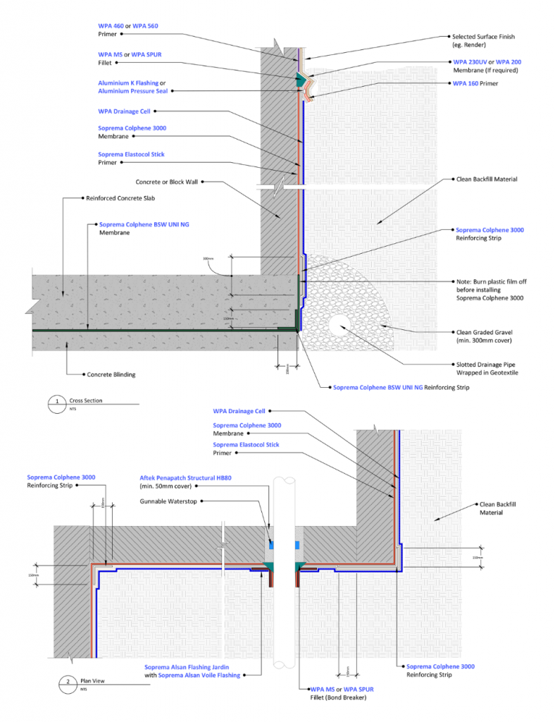 Sheet Membrane Retaining Walls With Slab Edge - 105 | Bayset